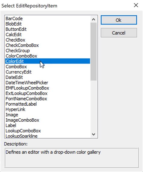 TcxEditRepositoryColorEdit Class VCL DevExpress Documentation
