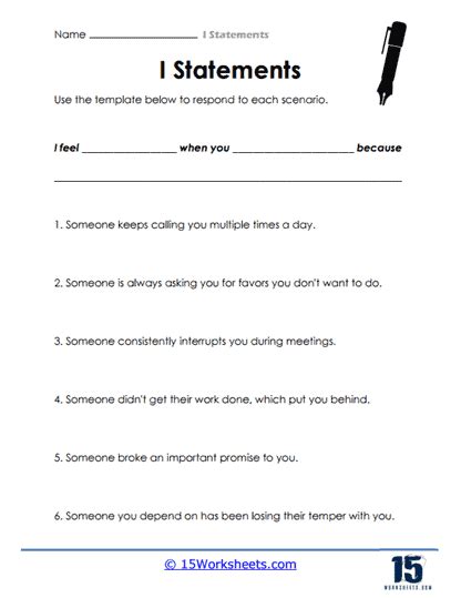 I Statements Worksheets Worksheets