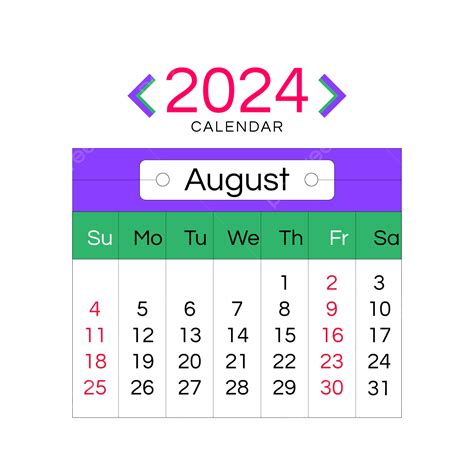 Calendário De 2024 Meses Agosto Roxo Simples PNG Dois Mil E Vinte E