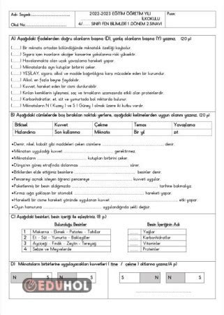 4 Sınıf Fen Bilimleri 1 Dönem Eduhol Etkinlik İndir Oyun Oyna