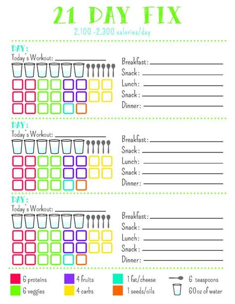 Free Printable 21 Day Fix Meal Tracker PRINTABLE TEMPLATES