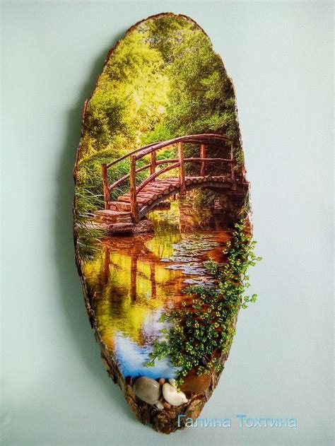 A Painting Of A Bridge Over A River With Rocks And Plants On The Ground