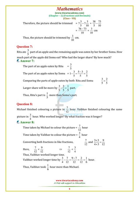 Ncert Solutions For Class Maths Chapter Fractions And Decimals