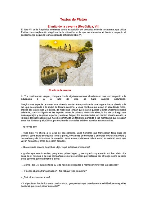 Mito De La Caverna Resumen Textos De Plat N El Mito De La Caverna