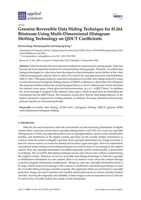 pdf genuine reversible data hiding technique for h 264 bitstream using multi dimensional