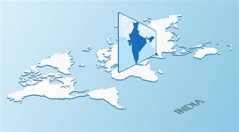 World Map In Isometric Style With Detailed Map Of India Light Blue