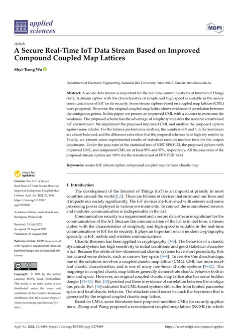pdf a secure real time iot data stream based on improved compound coupled map lattices