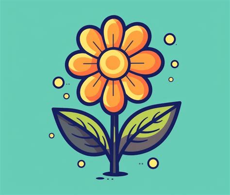 Una Flor De Dibujos Animados Con Hojas Verdes Sobre Un Fondo Azul