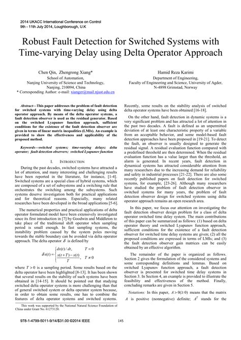pdf robust fault detection for switched systems with time varying delay using delta operator
