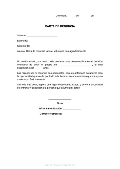 ᐅ Carta de Renuncia Voluntaria con Agradecimiento Ejemplos