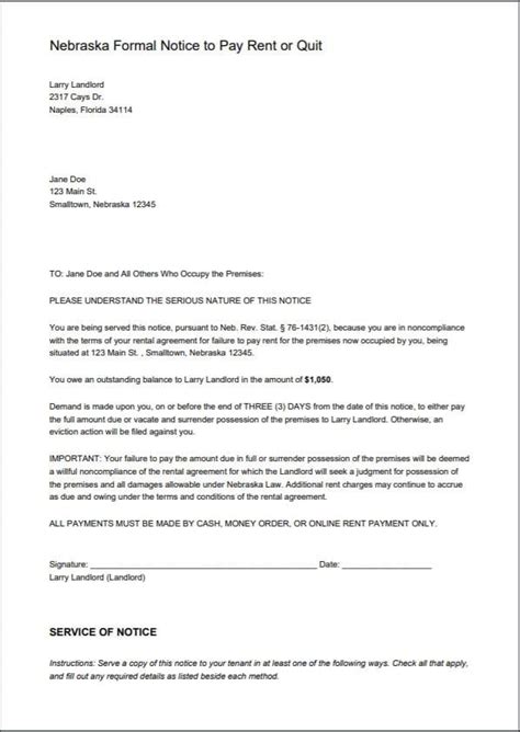 Free Sample Eviction Letter To Tenant