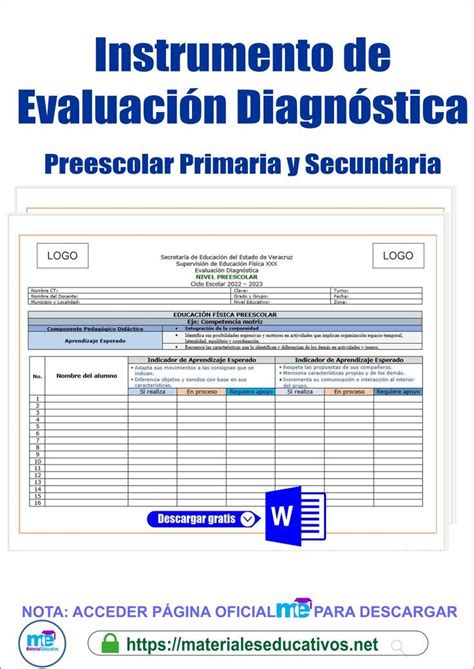 Formatos Instrumento De Evaluaci N Diagn Stica Para Preescolar Primaria