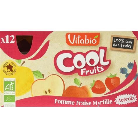 Vitabio Cool Fruits Gourdes Bio Pomme Fraise Myrtille 12 X 90 G Lot