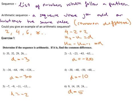 arithmetic sequences with answers pdf ibsl teaching resources