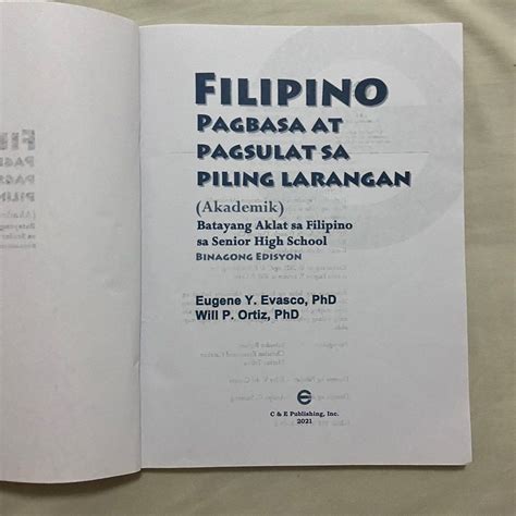 C E Filipino Pagbasa At Pagsulat Sa Piling Larangan Binagong Edisyon
