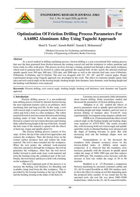 pdf optimization of friction drilling process parameters for aa6082 aluminum alloy using