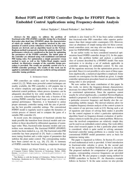 pdf robust fopi and fopid controller design for ffopdt plants in embedded control applications