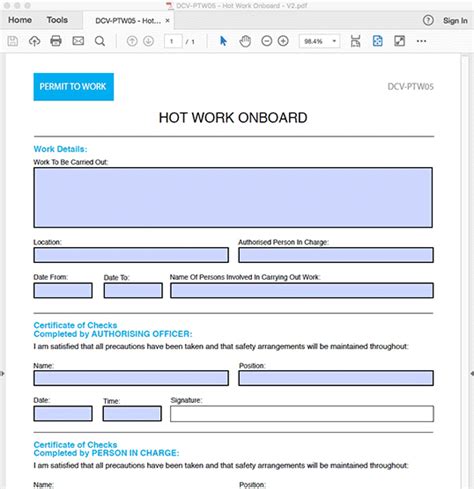 Permit To Work PDF Forms For Boats Ocean Time Marine
