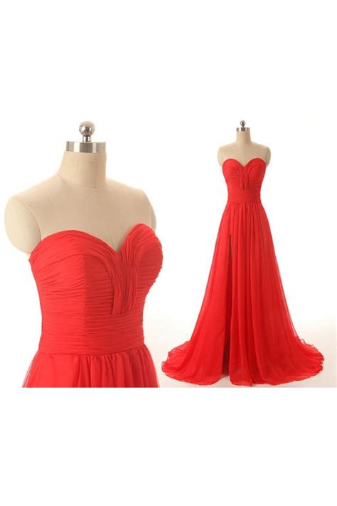 A Line Sweetheart Long Red Chiffon Prom Evening Formal Dresses ED011548