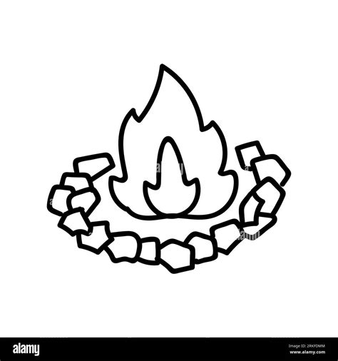 Hand Drawn Doodle Flame Fire Pit Icon With Stones Simple Outdoor Black