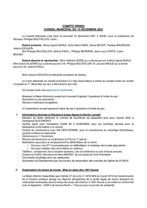 Calaméo Compte Rendu Conseil 15 Décembre 2021