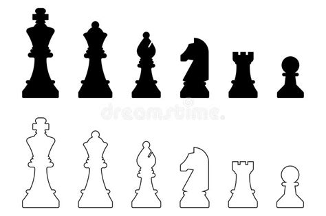 Chess Piece Icons Set Board Game Black Silhouette Outline Chess