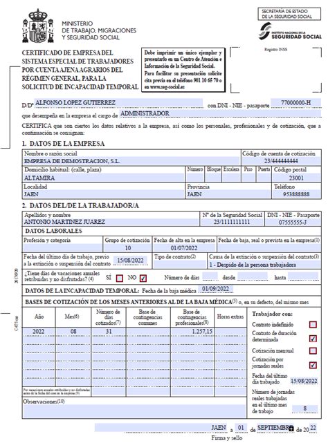 N1290 Cómo generar un certificado de empresa por incapacidad temporal