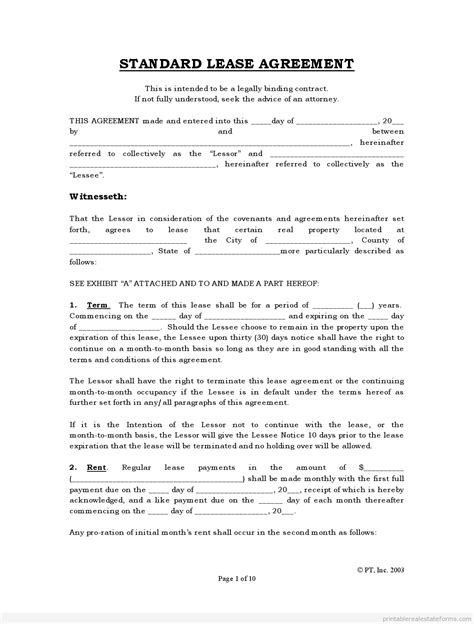 Printable One Page Lease Agreement
