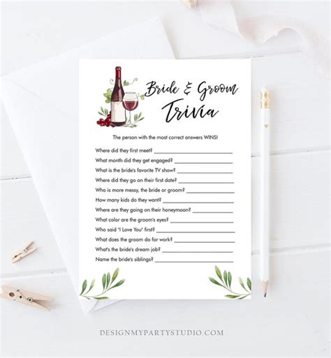 Editable Bride And Groom Trivia Bridal Shower Game Wine Tasting
