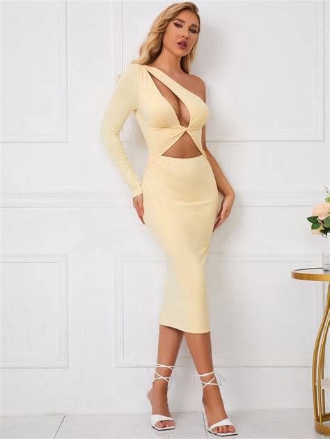 PARTHEA Vestido Ajustado De Un Hombro Con Abertura Girante Delantero