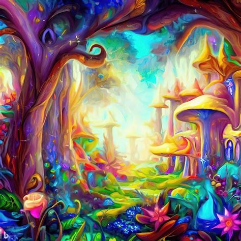 Una Pintura De Un Bosque Con Una Casa De Hongos Y Una Cita De Bob Ross