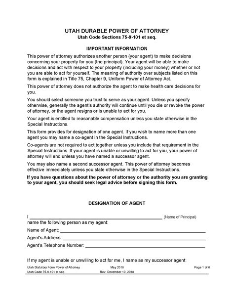Free Printable Power Of Attorney Forms For Utah Printable Forms Free