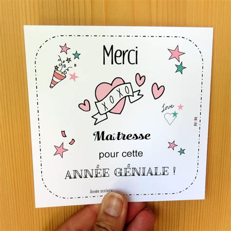 Carte Merci Maîtresse Coeur rose Carte pour la maîtresse Etsy
