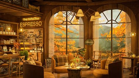 Autumn Afternoon On Window At Cozy Coffee Shop With Relaxing Jazz Music