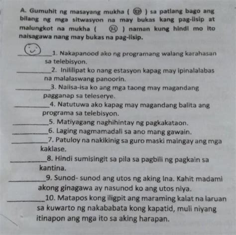 Gumuhit Ng Masayang Mukha Kung Ito Ay Nagpapakita Ng Mabuting Katangian
