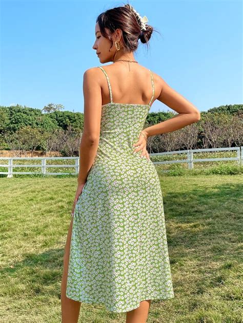 SHEIN VCAY Cami Kleid mit Blümchen Muster Rüschen Knoten vorn