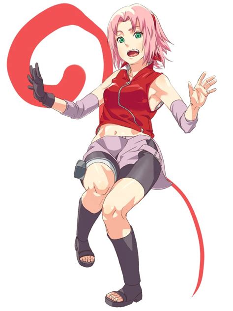 Safebooru Beekon Bike Shorts Boots Green Eyes Haruno Sakura Naruto Ninja Pink Hair Short Hair