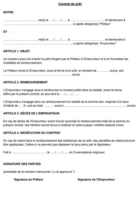 Modele Contrat De Pret Familial D F
