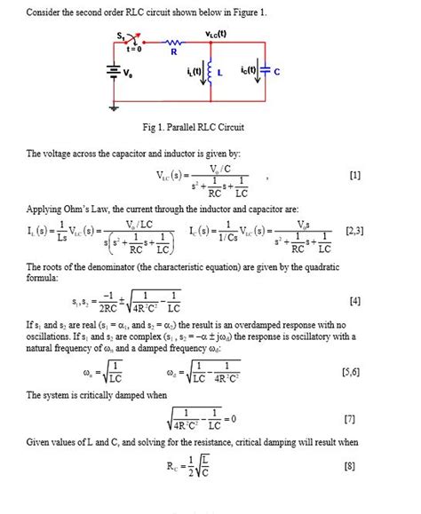 solved consider the second order rlc circuit shown below in