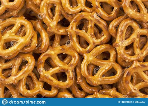 Lot Of Whole Mini Salted Pretzels Stack Flatlay As Abstract Background