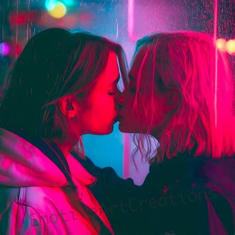 Two Women In Love Share A Kiss In The Rain Etsy