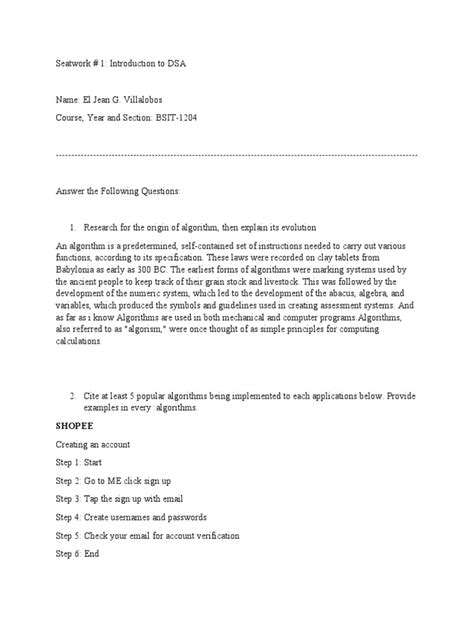 seatwork 1 dsa pdf algorithms e bay