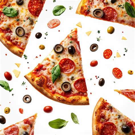 Pizza Slice Flying On White Background Delicious Peperoni Pizza Slices