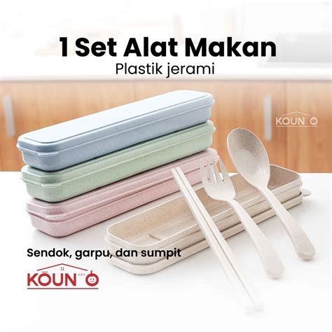Jual 1 Set Alat Makan Sendok Garpu Sumpit Box Plastik Jerami Wheat