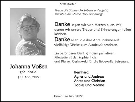 Traueranzeigen von Johanna Voßen Aachen gedenkt