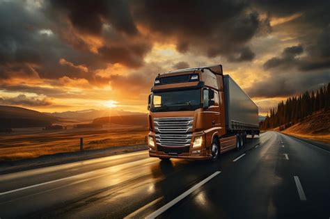 Premium Ai Image Truck Driving On Asphalt Road In Rural Landscape At