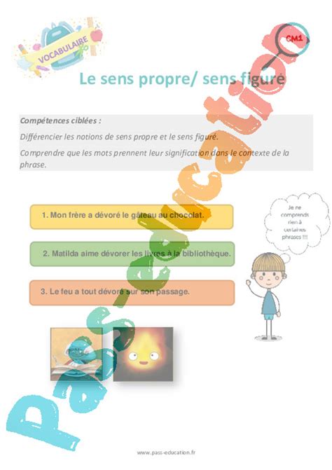 Le sens propre sens figuré Cm1 Séance découverte à manipuler PDF