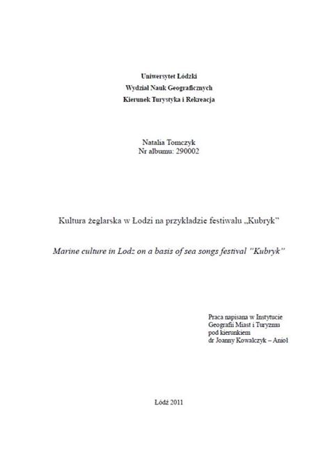 Cztery Refy Proza Praca Licencjacka O Kubryku Strona Tytu Owa