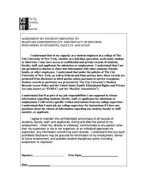 Fillable Online Hunter Cuny FERPA And FWS Agreement Form Pdf Hunter
