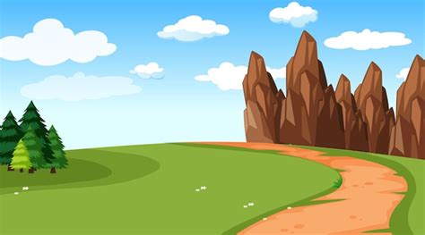 Paisaje De Parque Natural En Blanco En La Escena Diurna Con Camino A
